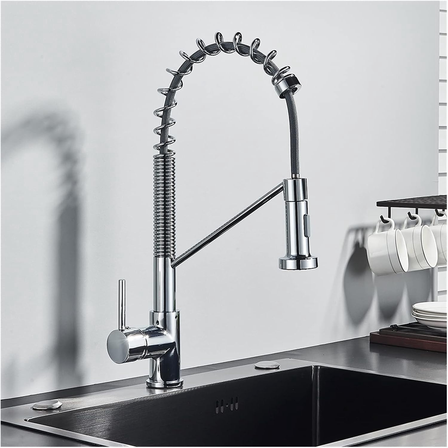 Black Pull Out Kitchen Sink Faucet Deck Mounted Stream Sprayer Kitchen ...