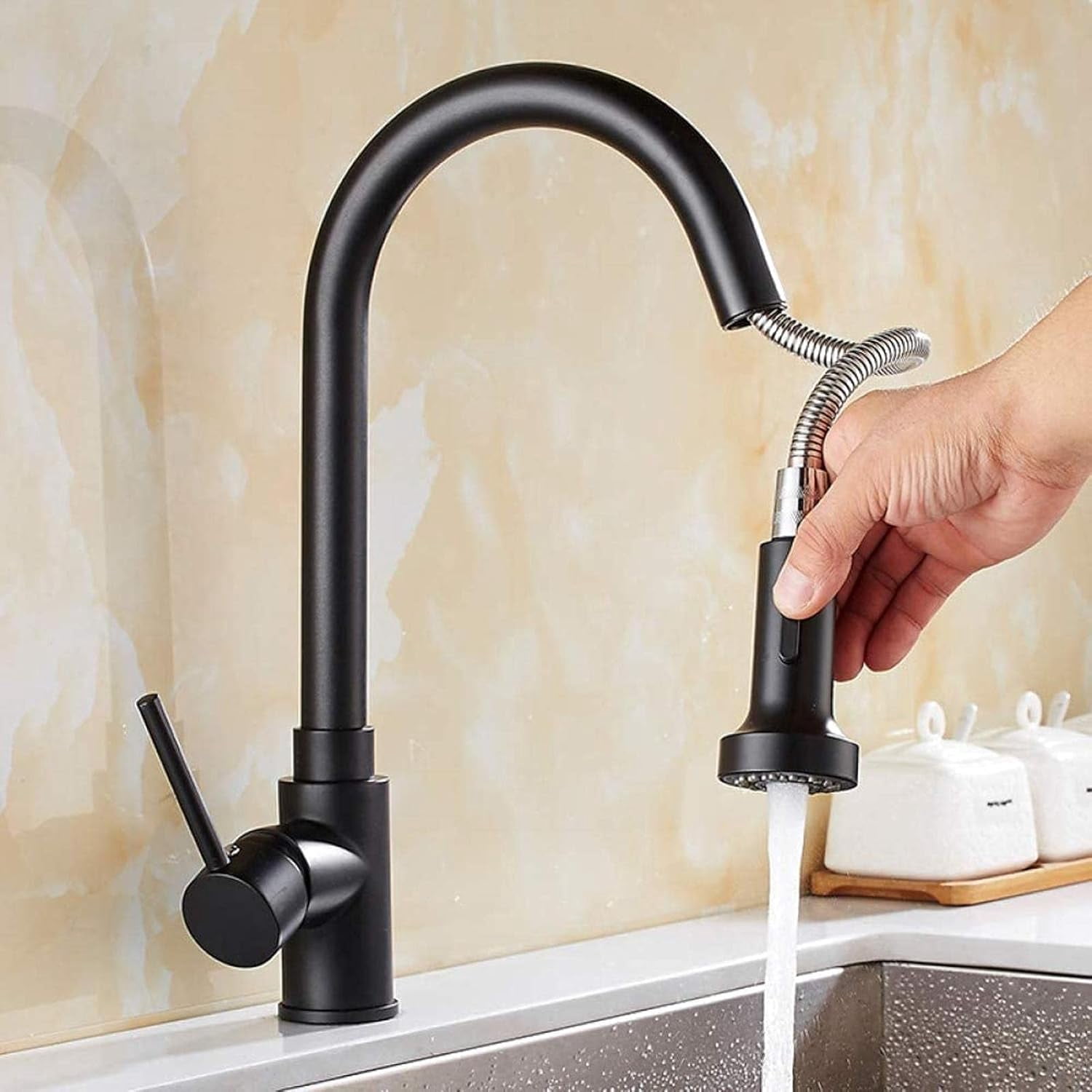 Black Pull Out Kitchen Tap Convertible 2 Way Water Outlet Single Handle ...