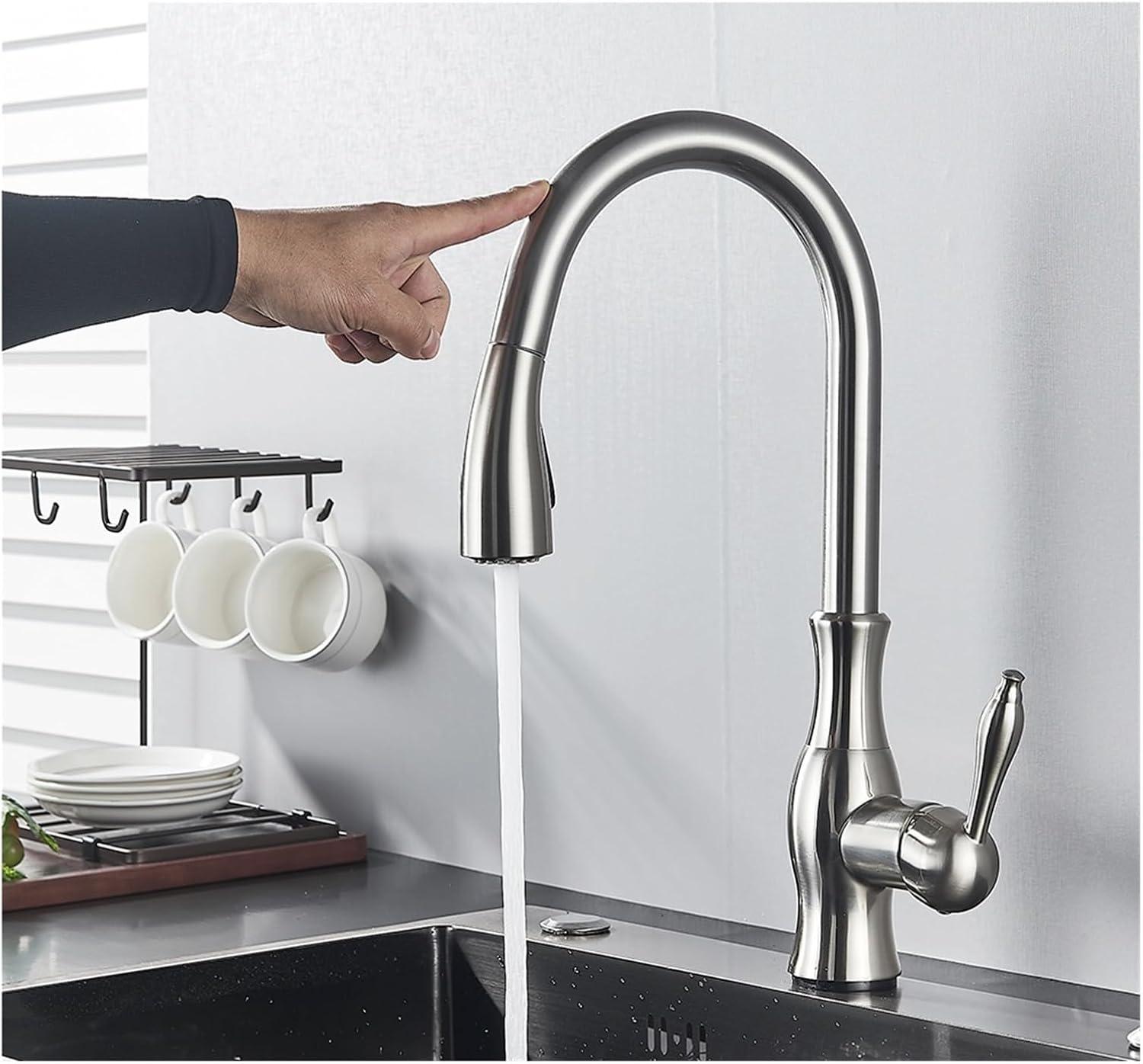 Black Pull Out Sensor Kitchen Faucet Sensitive Touch Control Faucet ...