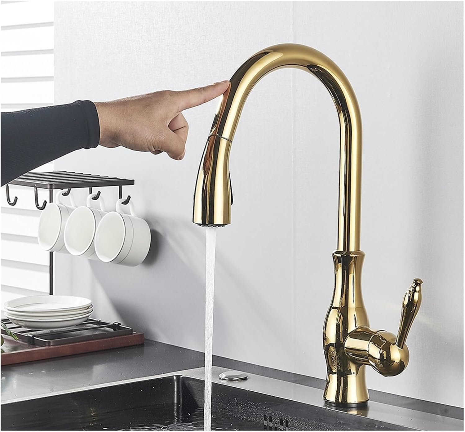 Black Pull Out Sensor Kitchen Faucet Sensitive Touch Control Faucet ...