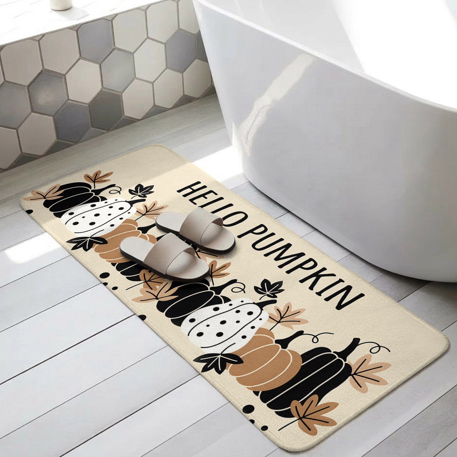 Black Pumpkin Bathroom Runner Rugs Non Slip Washable Absorbent Narrow ...