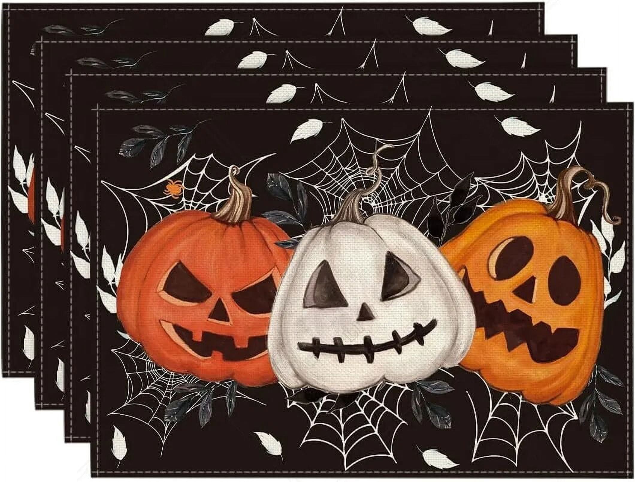 Black Pumpkins Spider Web Halloween Placemats Set of 4 12x18h Seasonal ...