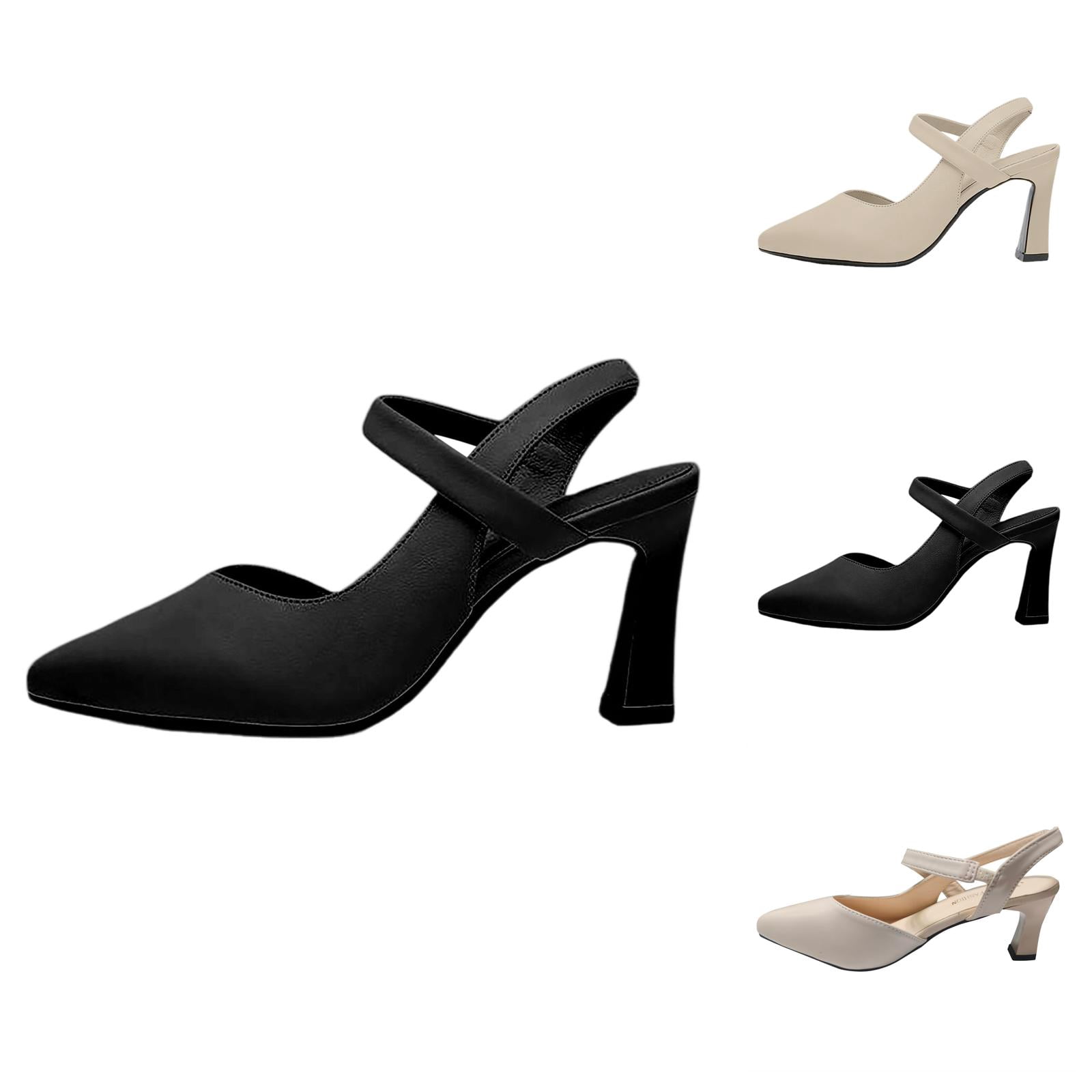 Black Pumps for Women Closed Toe Chunky Heel Fashion Sandals - Single ...