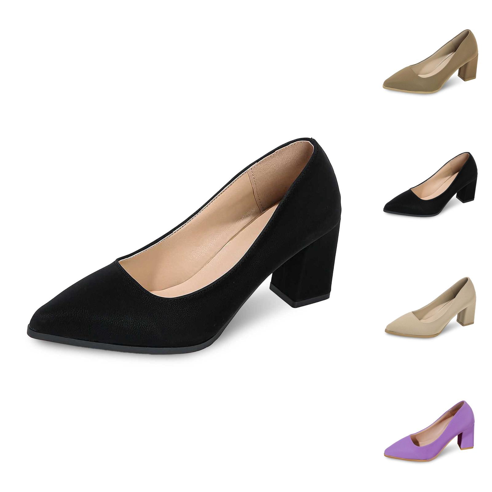 Black Pumps for Women Peep Toe Versatile Dress Heels - Solid Color ...