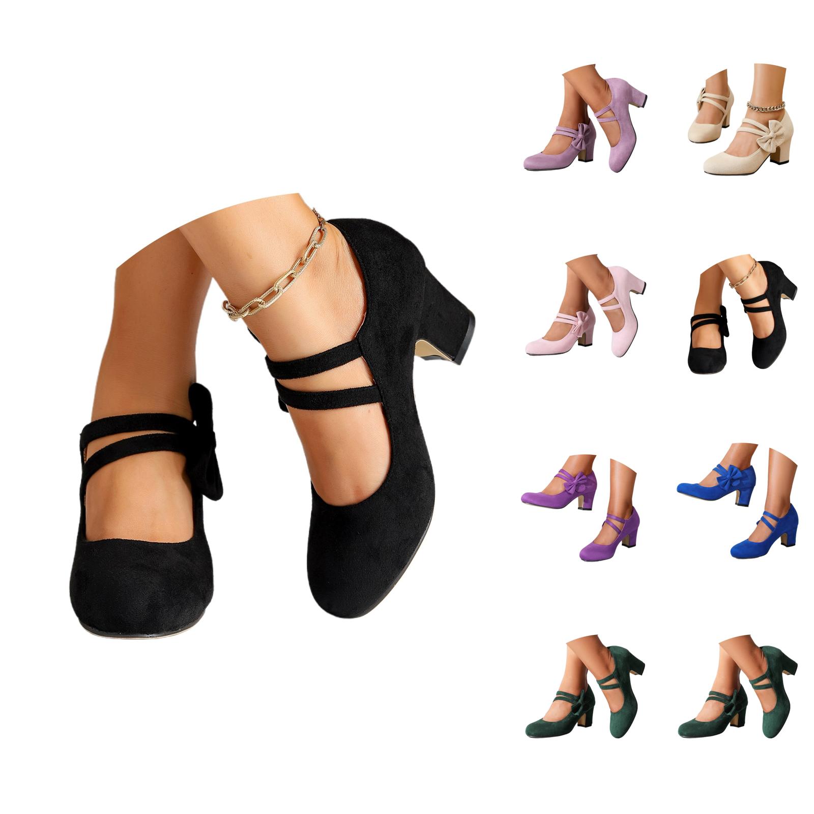 Black Pumps for Women Sparkly Sequin Stiletto Heels - One Buckle Ankle ...