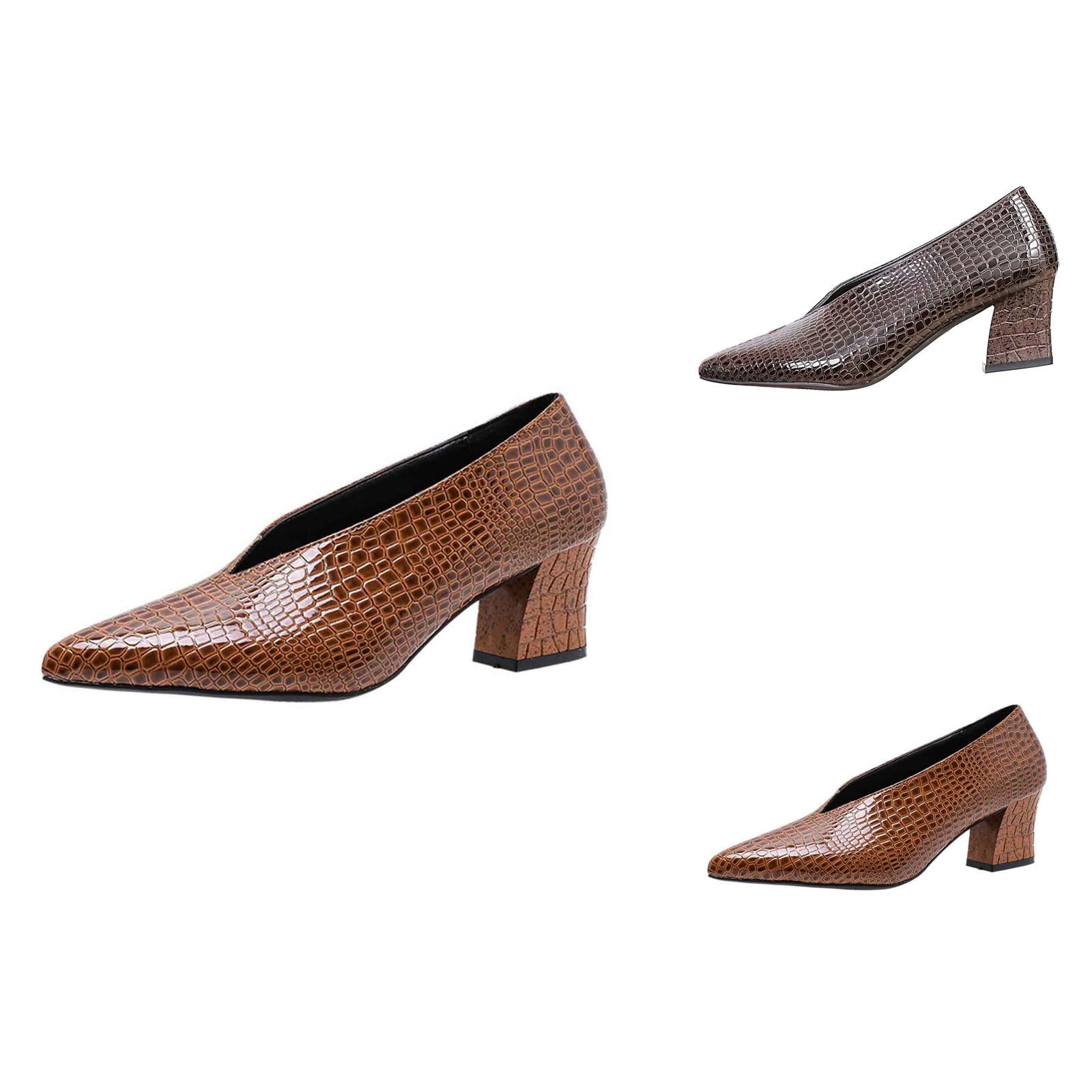 Black Pumps for Women Square Heel High Heel Flats - Round Toe Solid ...