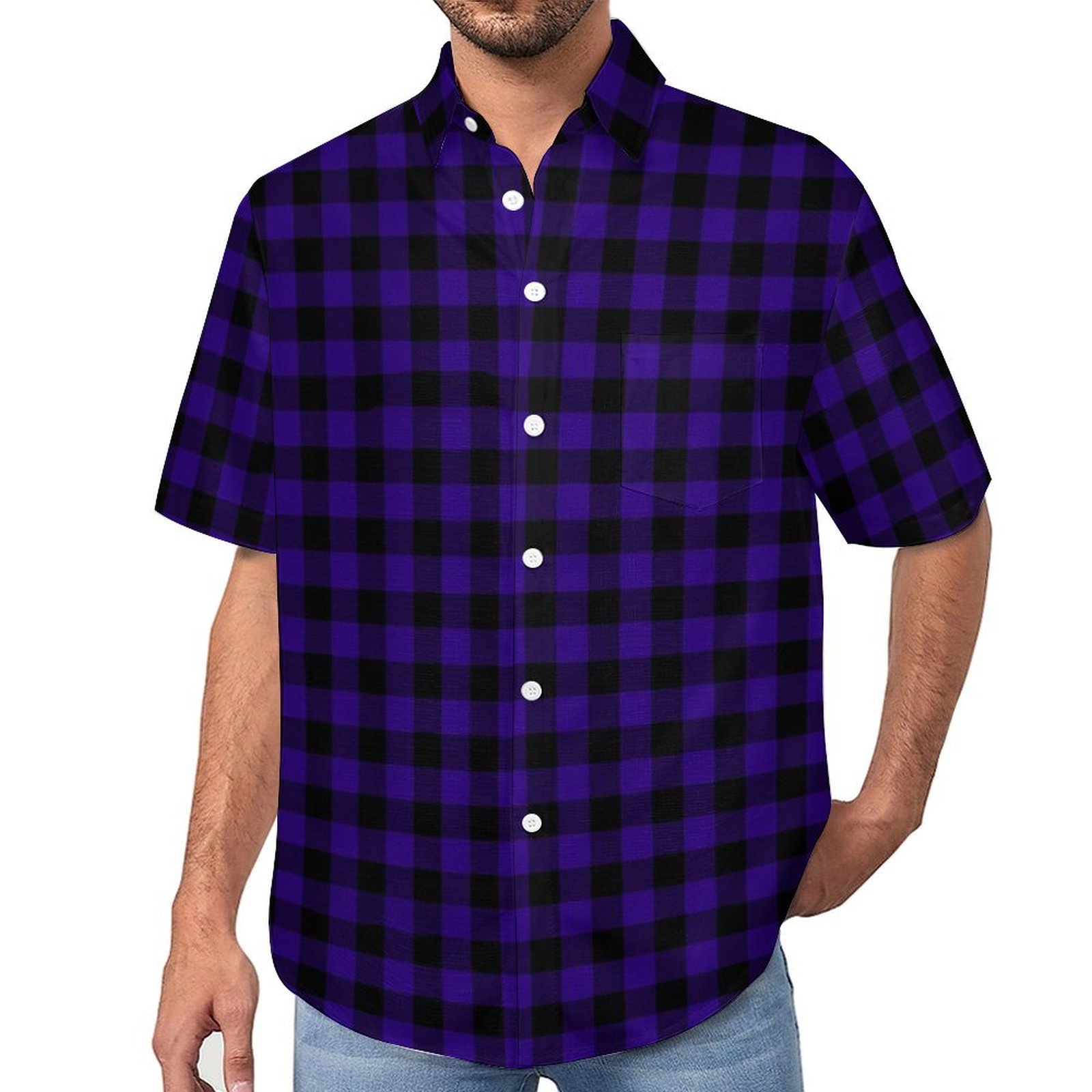 Black Purple Blue Plaid Casual Shirts Checkered Print Vacation Shirt ...