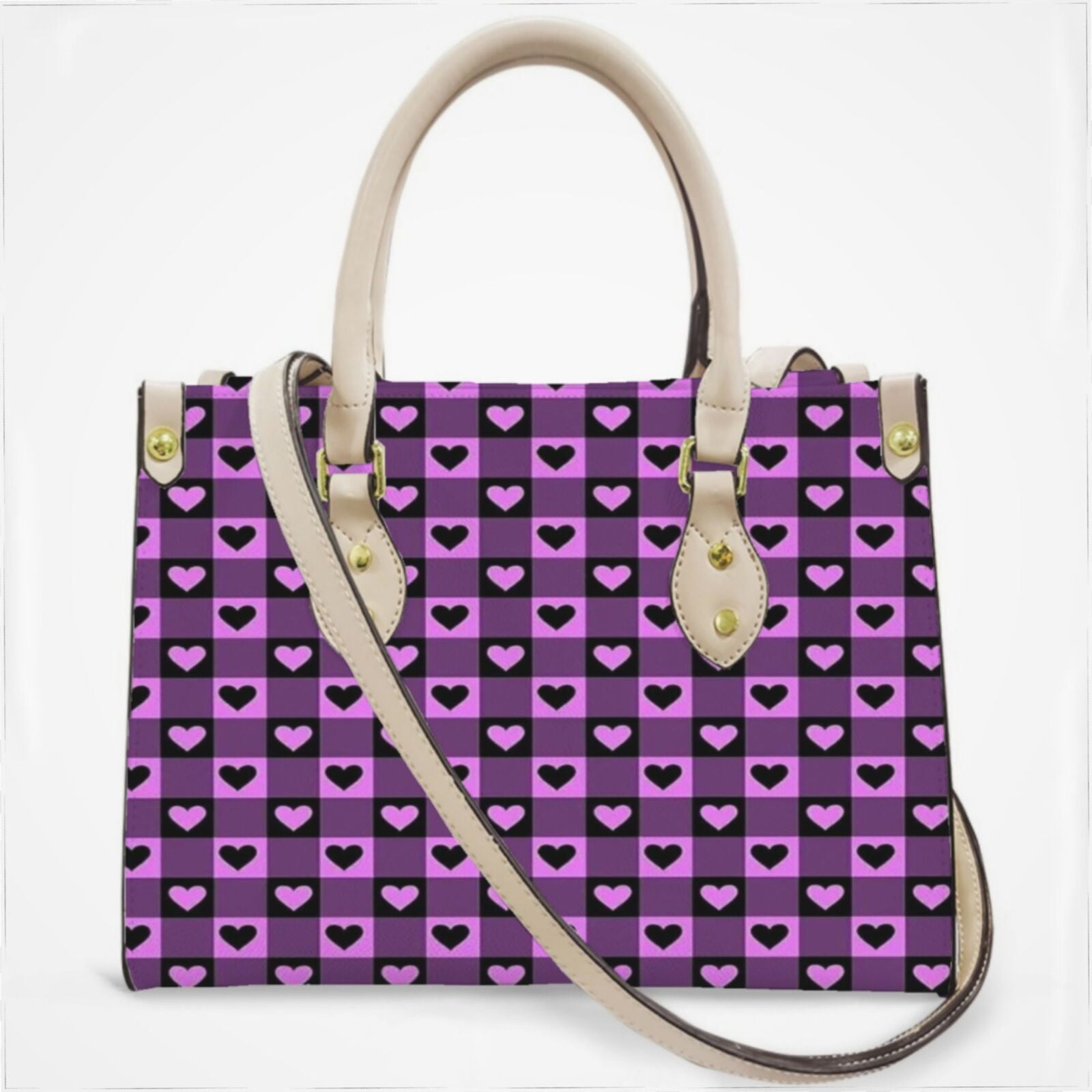 Black Purple Checkered Heart Cross Body Bags For Women Small Leather ...