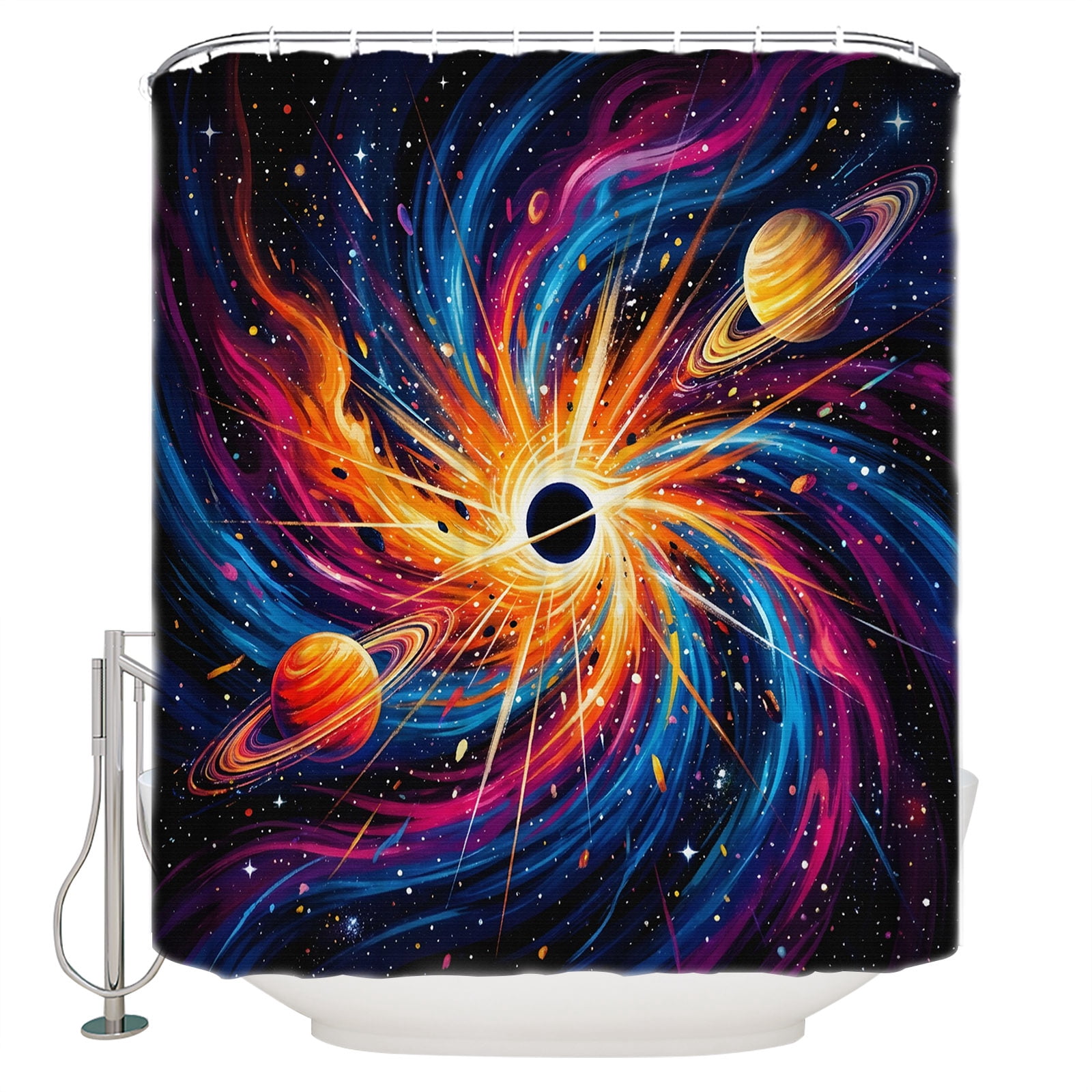 Black Purple Cosmos Bathroom Shower Curtains with 12 Hooks Polyester ...
