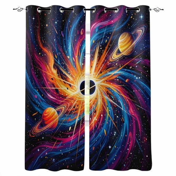 Black Purple Cosmos Blackout Curtains for Bedroom Living Room Darkening ...