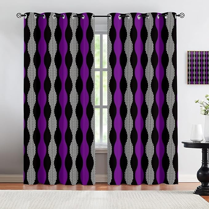 Black Purple Geometric Stripes Curtains for Bedroom, Abstract Water Art ...