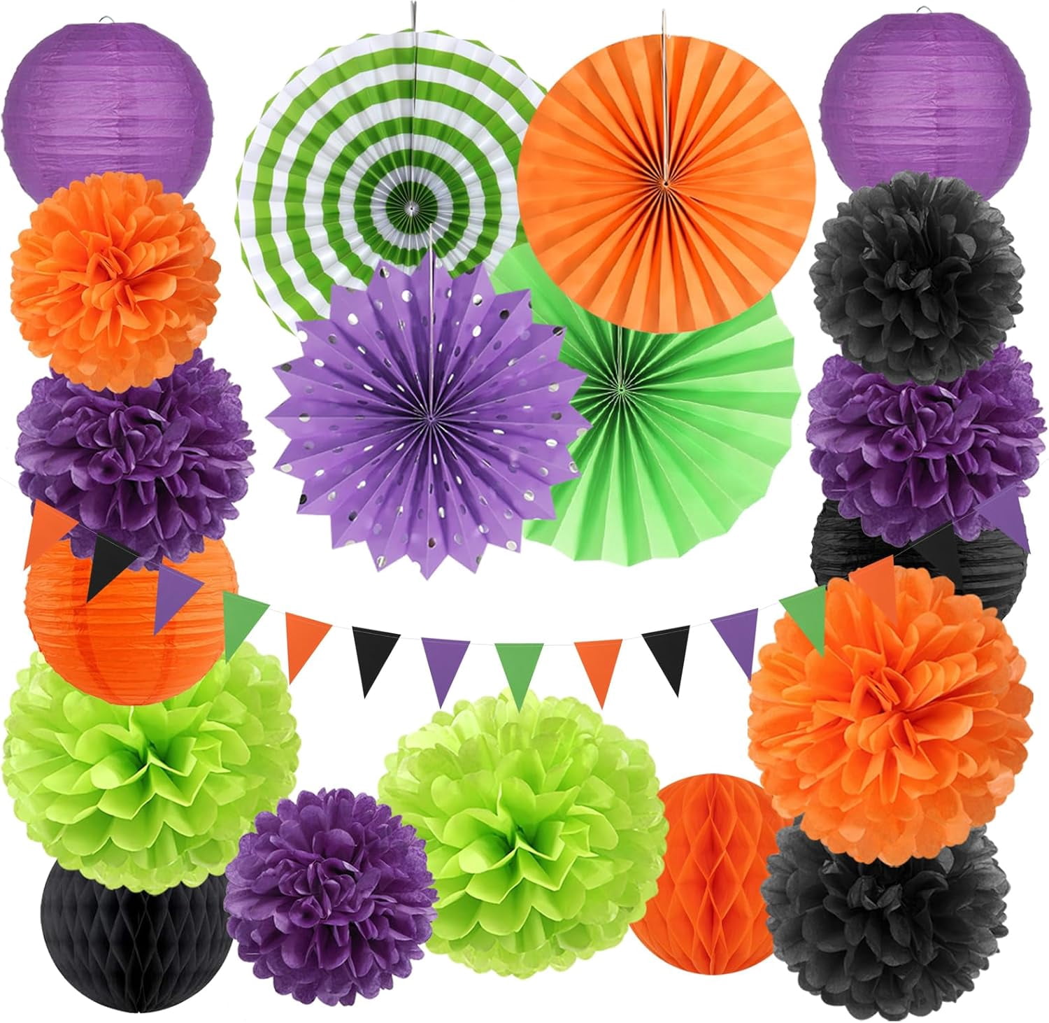 Black Purple Orange-Green Halloween Party-Decorations - 20pcs Paper ...