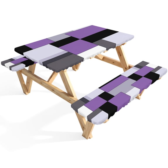 Black Purple Patchwork Picnic Table Cover with Bench Covers Abstract ...