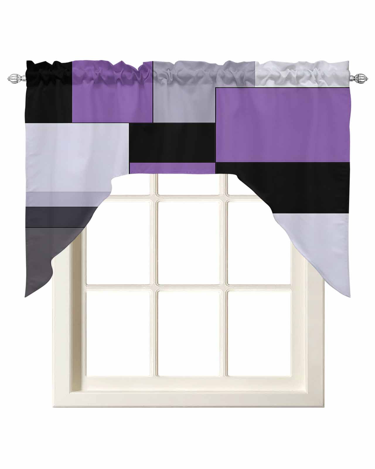 Black Purple Patchwork Swag Valance and Tier Curtains Set Abstract ...