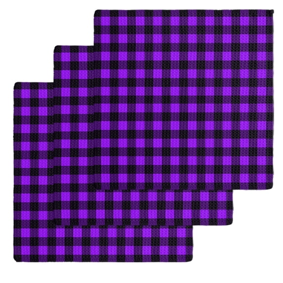 Black Purple Plaid Kitchen Dish Towels for Drying Dishes Set of 3 ...