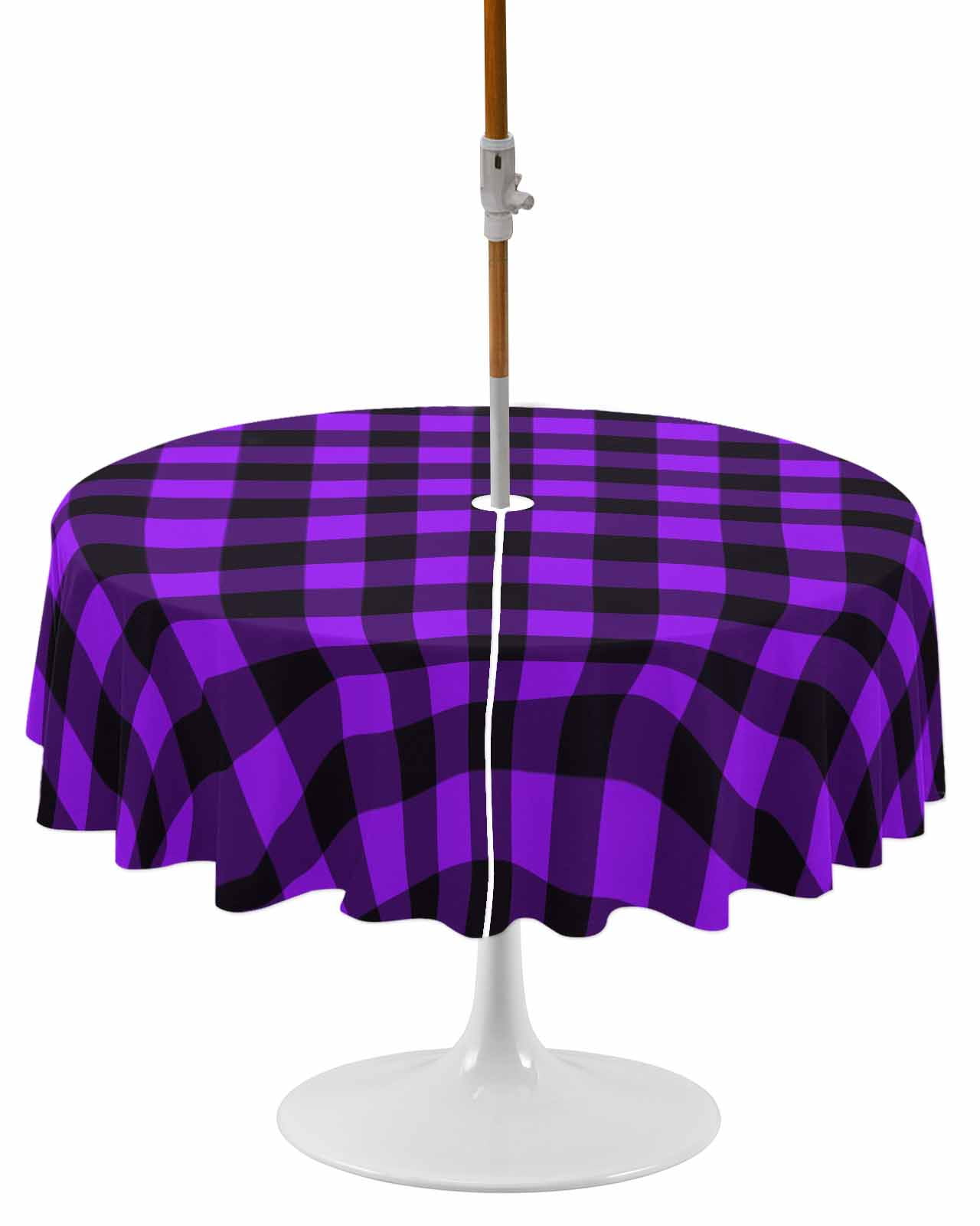 Black Purple Plaid Round Outdoor Tablecloth, Waterproof Table Cloth ...