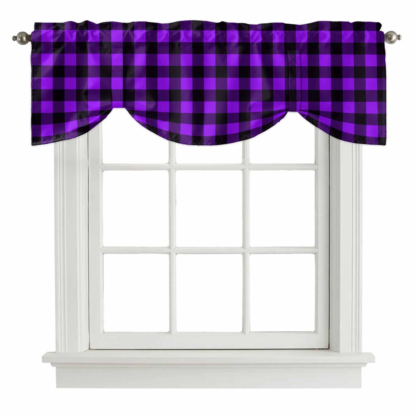 Black Purple Retro Plaid Tie Up Valance Curtains Pastoral Plaid Vintage ...