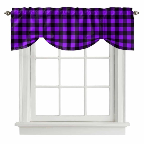 Black Purple Retro Plaid Tie Up Valance Curtains Pastoral Plaid Vintage ...