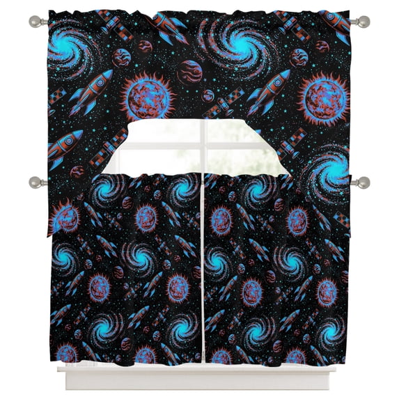 Black Purple Spaceship Kitchen Curtains Swag Valance and Tier Curtains ...