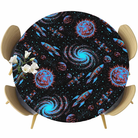 Black Purple Spaceship Round Tablecloth 45-54 Inch Round Fitted Table ...