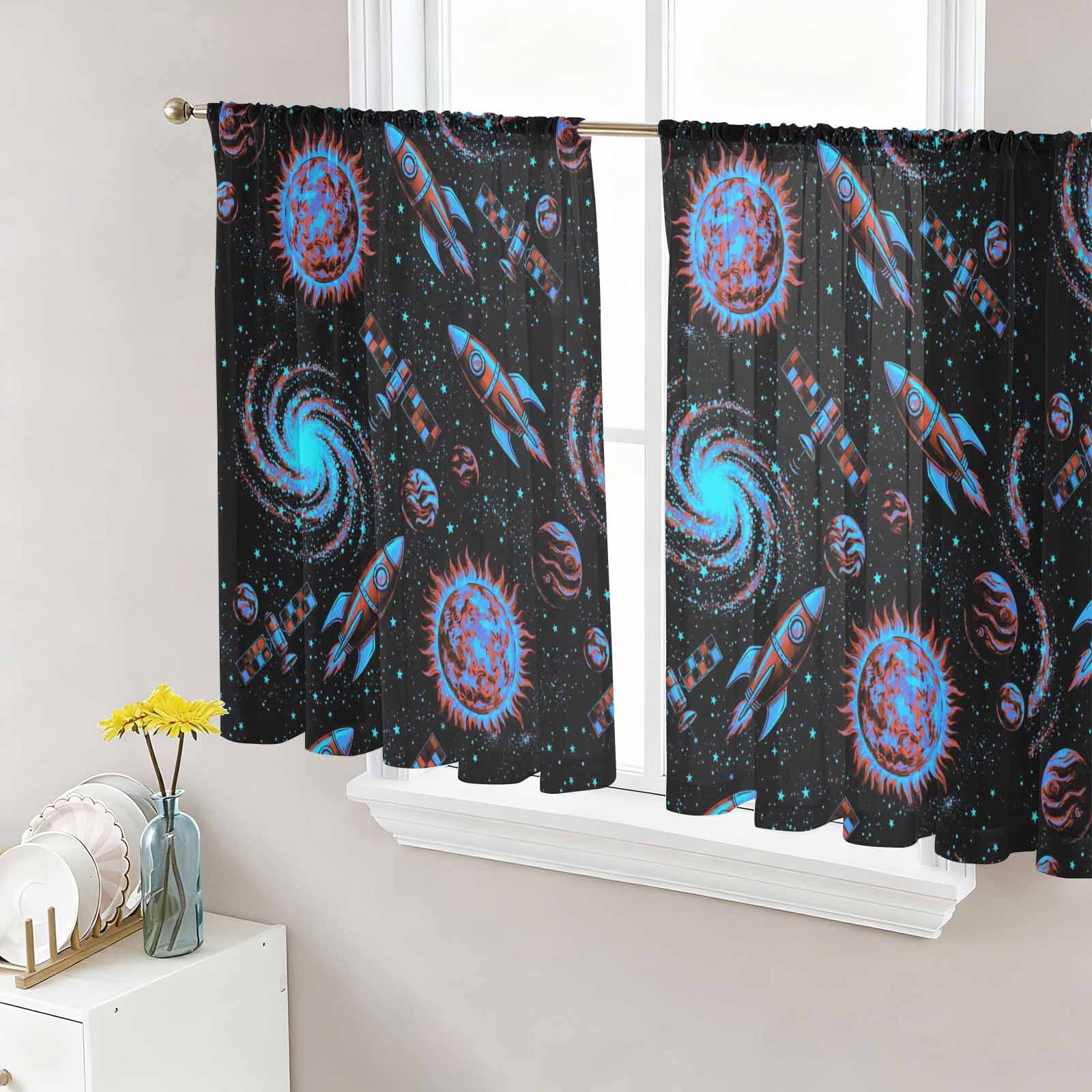 Black Purple Spaceship Sheer Curtains for Living Room Bedroom Modern ...