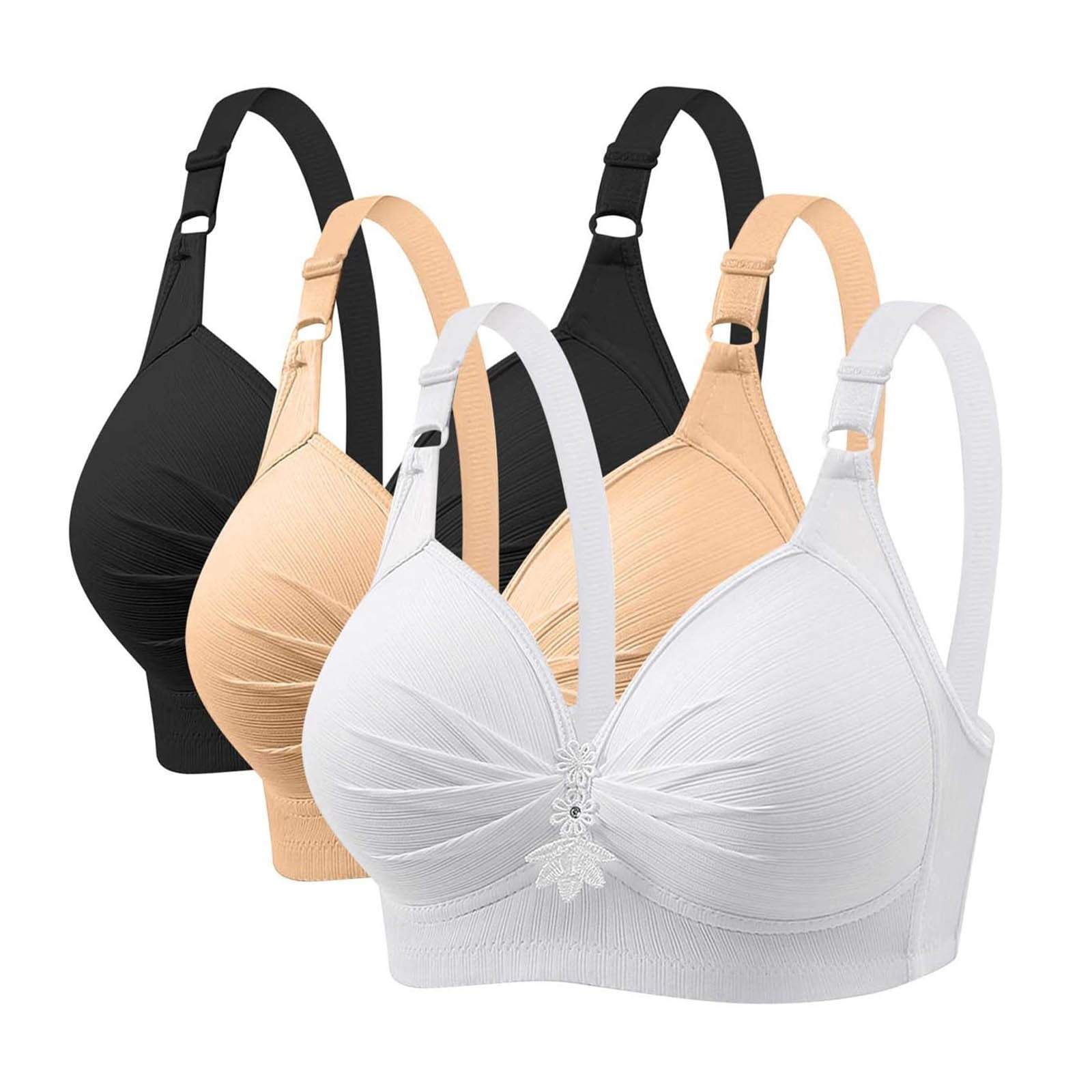 Black Push Up Bras for Women Thin Laceless Steel Ring Comfortable ...