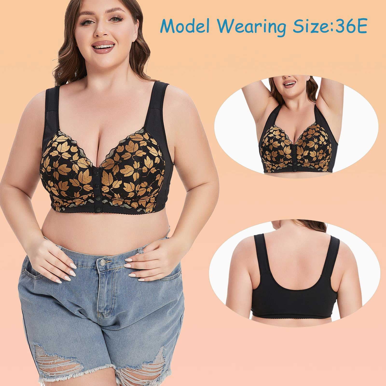 Black Push Up Bras for Women Bra for Senior Front Closure Breathable Bra for Seniors Wirefree ...