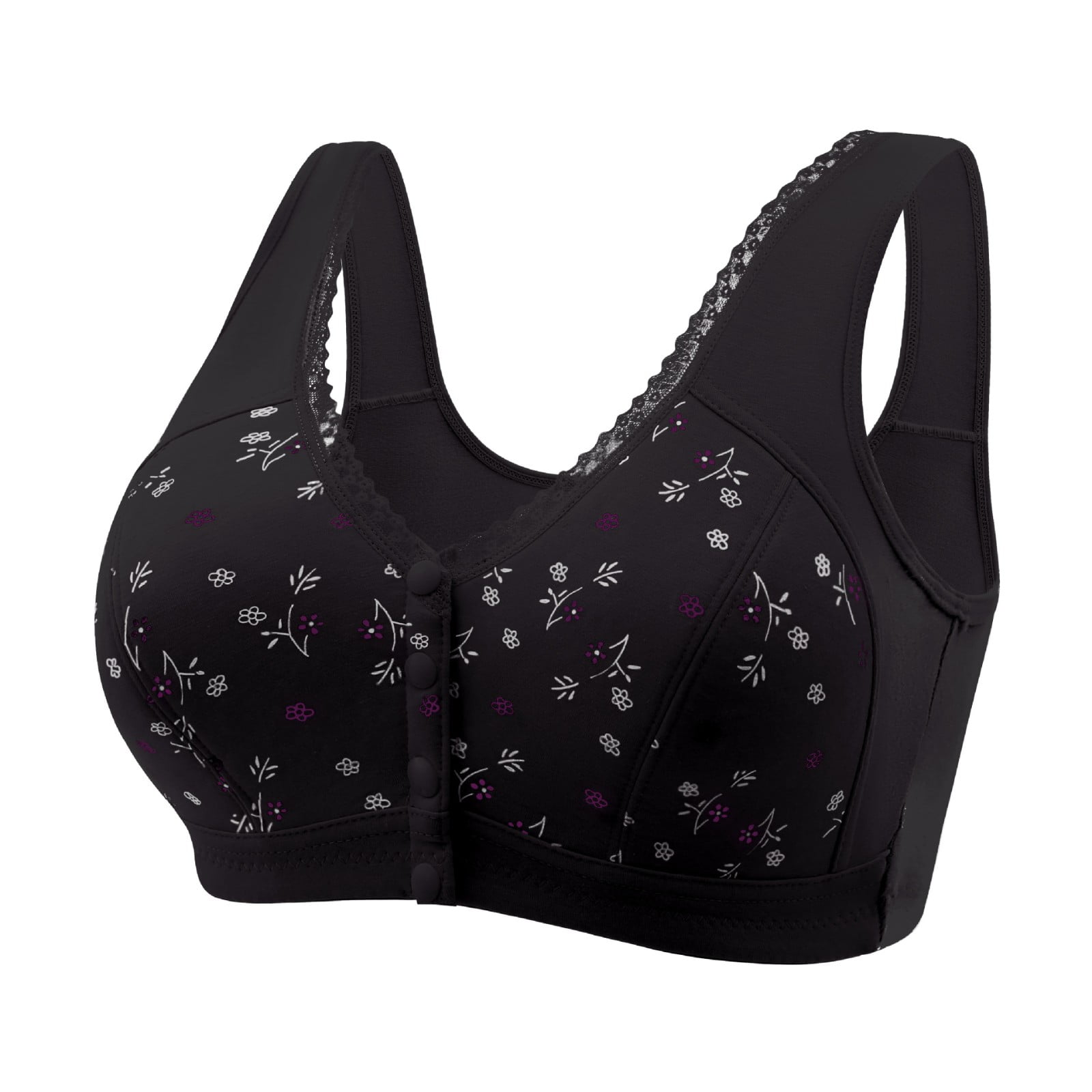 Black Push Up Bras for Women Lace Front Button Shaping Cup Adjustable ...