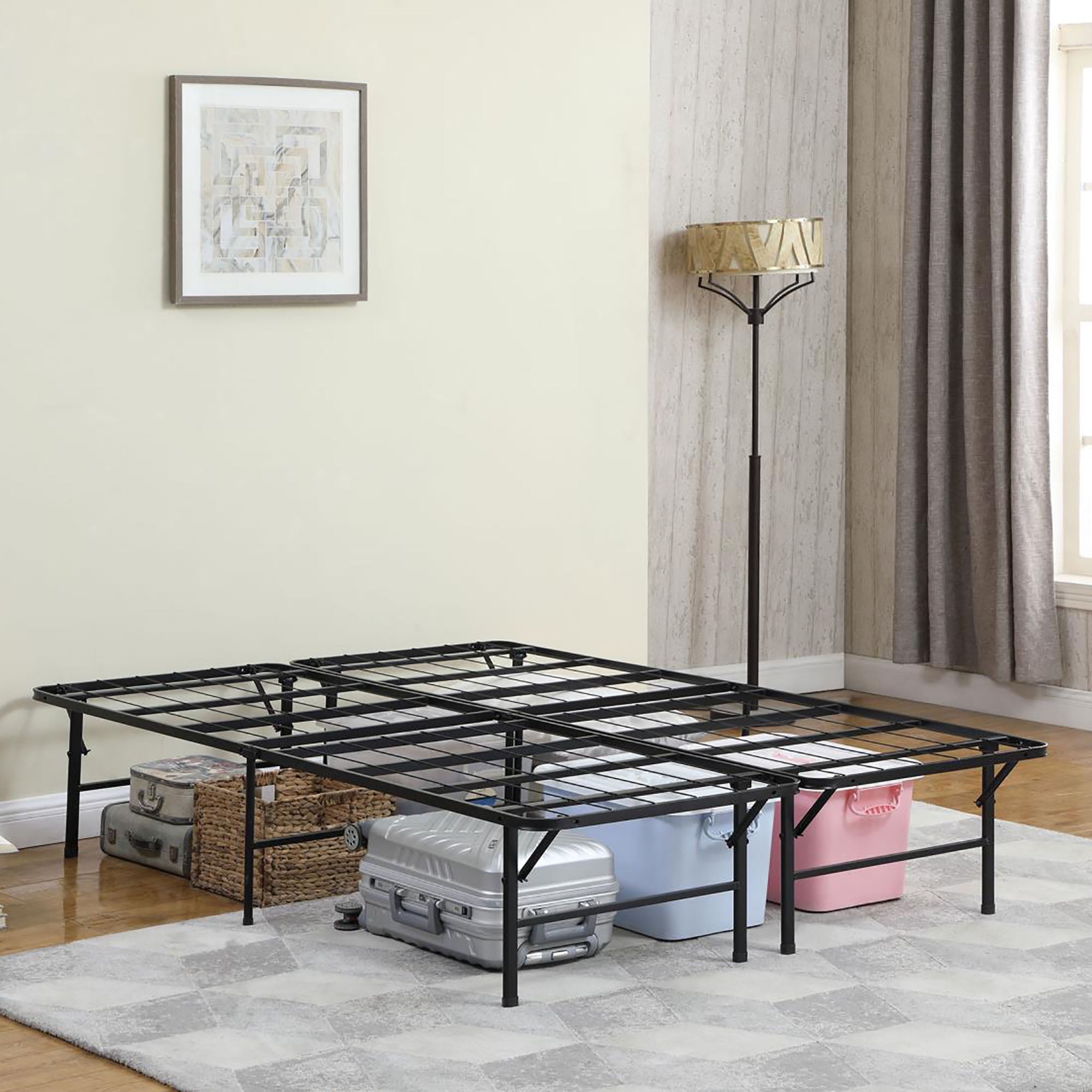 Black Queen Mattress Support - 58x78" Steel Bed Frame, Foldable ...