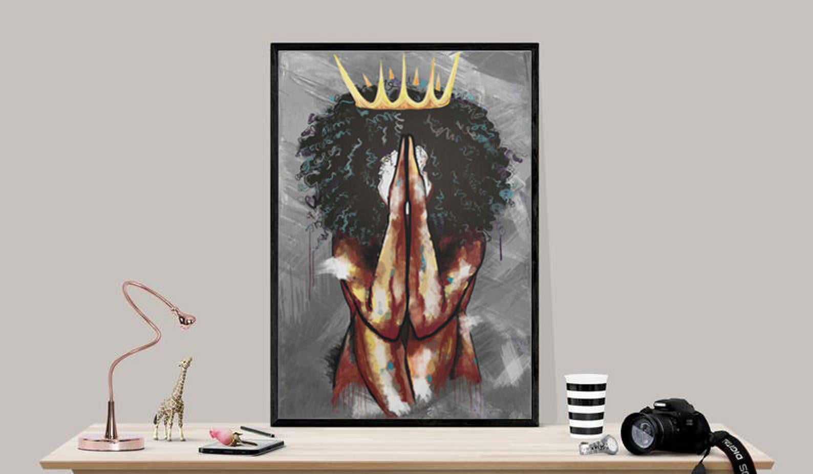 Black Queen Praying Gift For Family Gift For Friends Vintage Satin ...