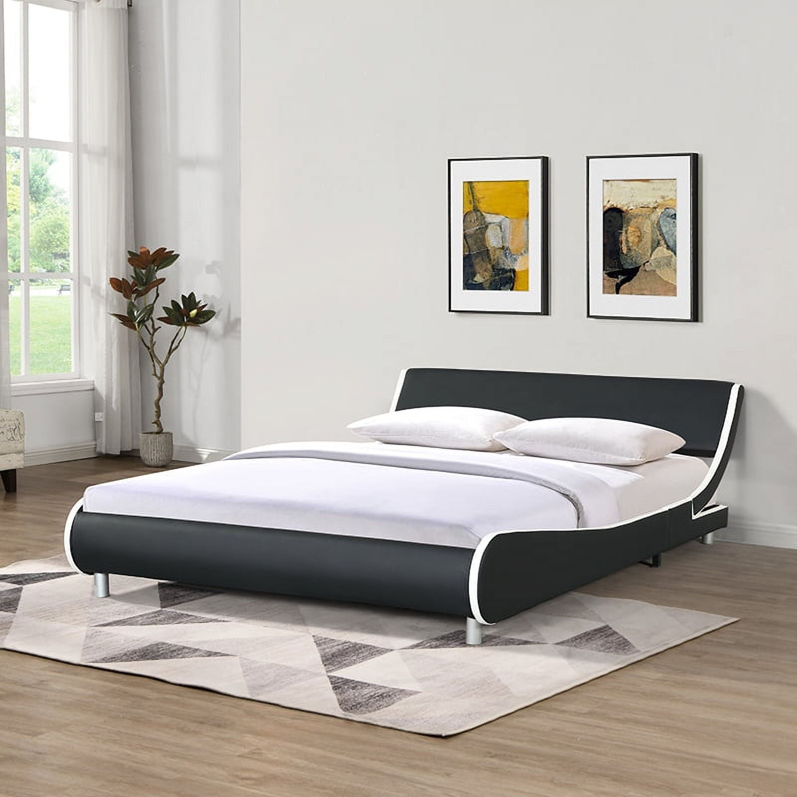 Black Queen Size Bed Frame, BTMWAY Modern Faux Leather Upholstered ...