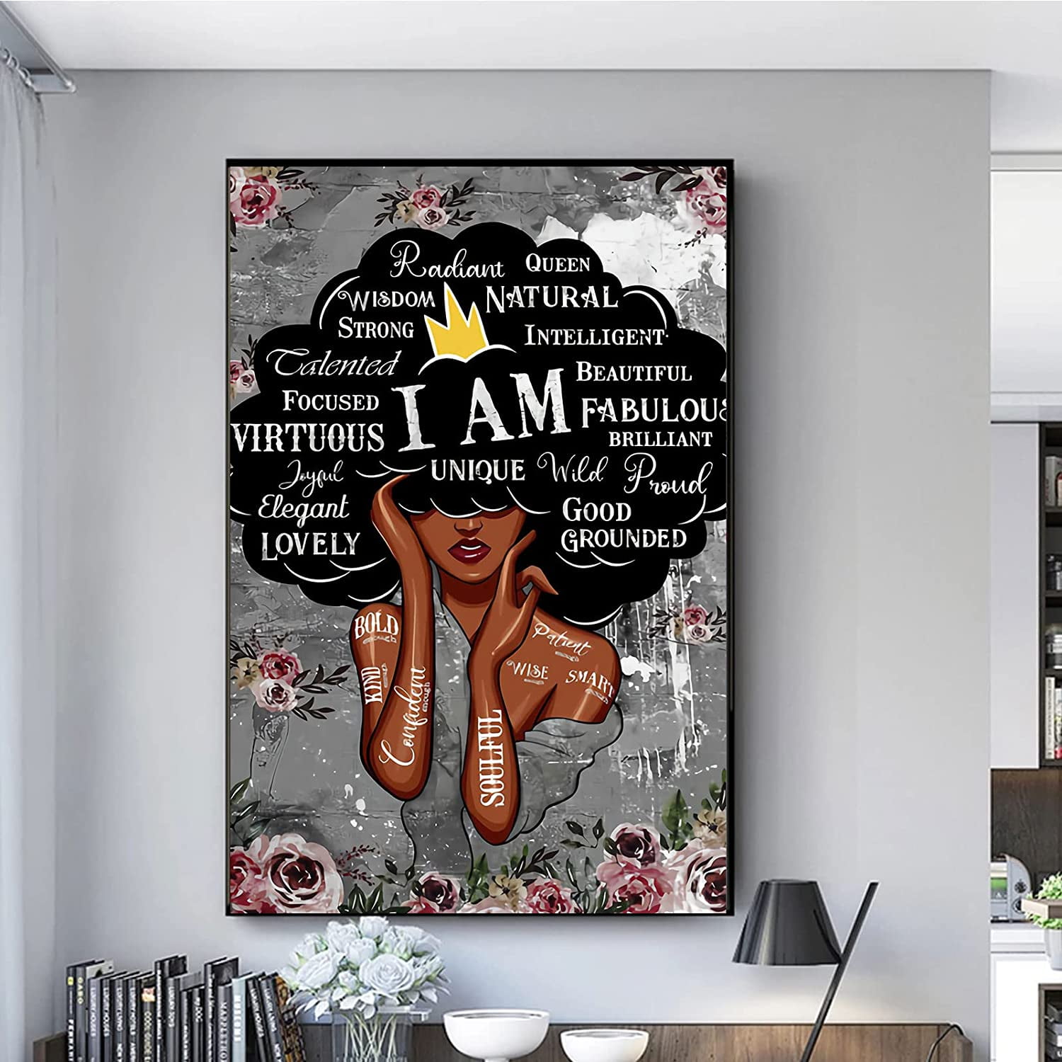 Black Queen Wall Art African American Flower Girl Wall Art Abstract Nordic Posters Black Women ...