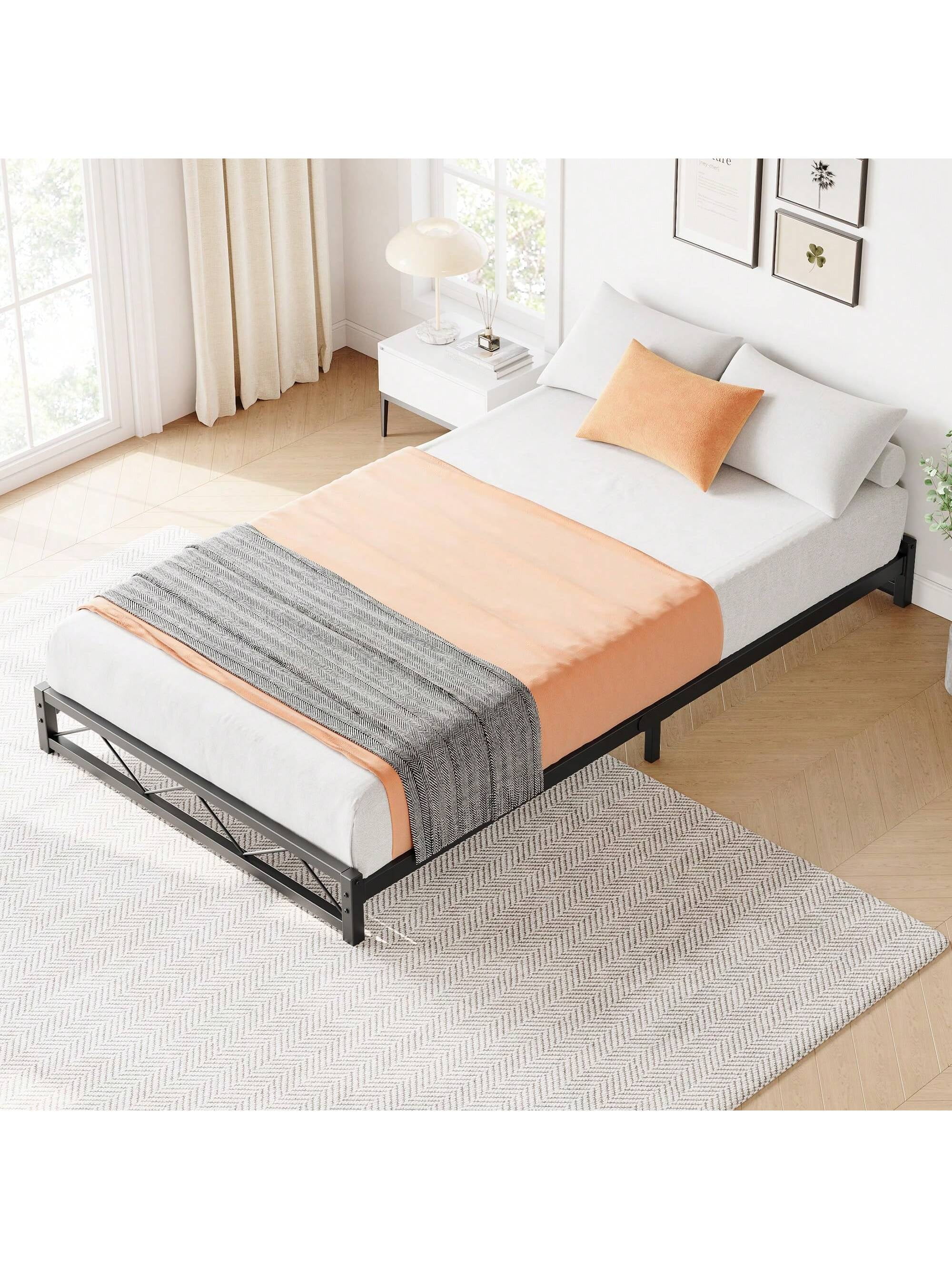 Black Queen size bed 6" Contoured Metal Platform Bed Frame, 4 Models ...