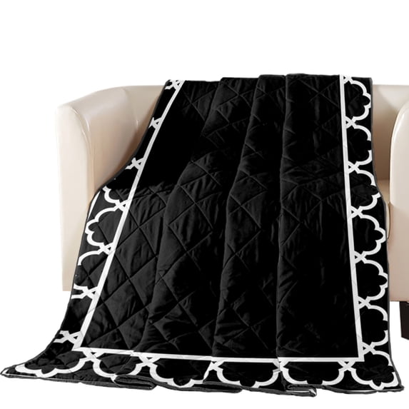 Black Quilted Comforters Cooling Blanket King Size, Geometric Morocco ...