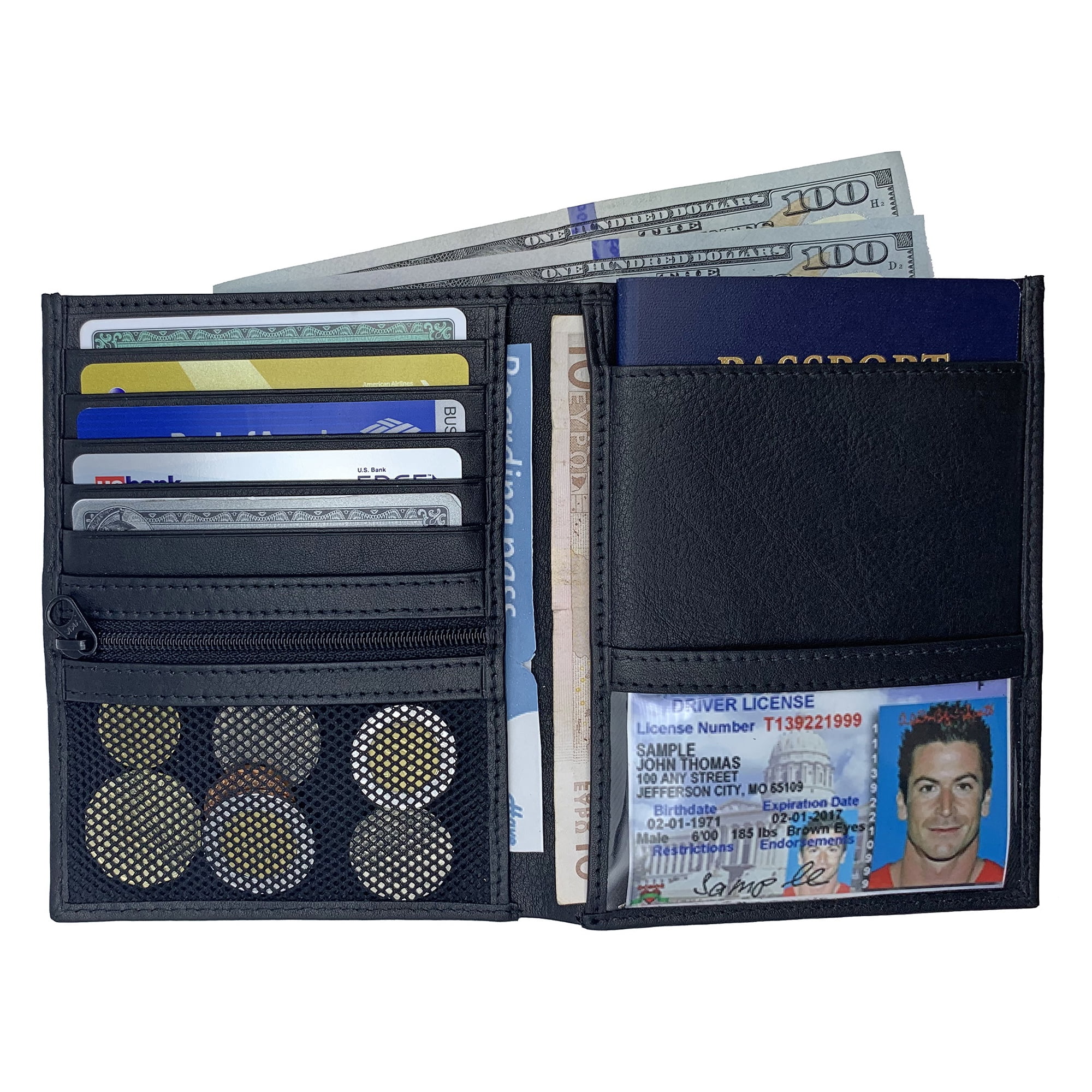 Black RFID Blocking Genuine Leather Travel Passport Wallet Holder ...