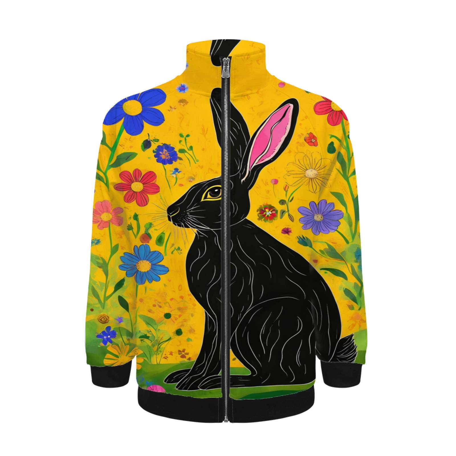 Black Rabbit Floral Garden Jacket Men's Street Cool Long Sleeves Coat ...