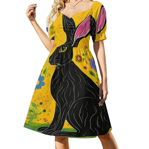 Black Rabbit Floral Garden Short Sleeve Dress Clothes Women's Summer ...