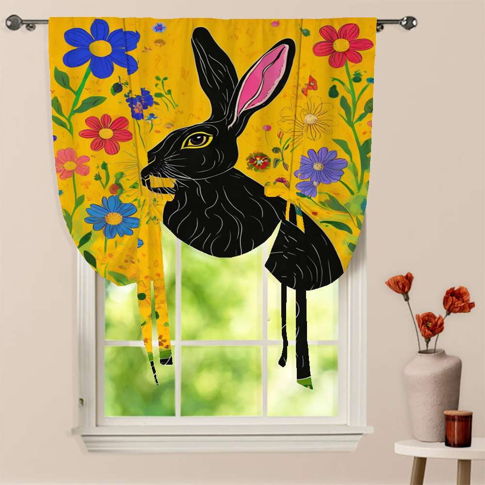 Black Rabbit Floral Garden Window Curtain for Living Room Roman Curtain ...