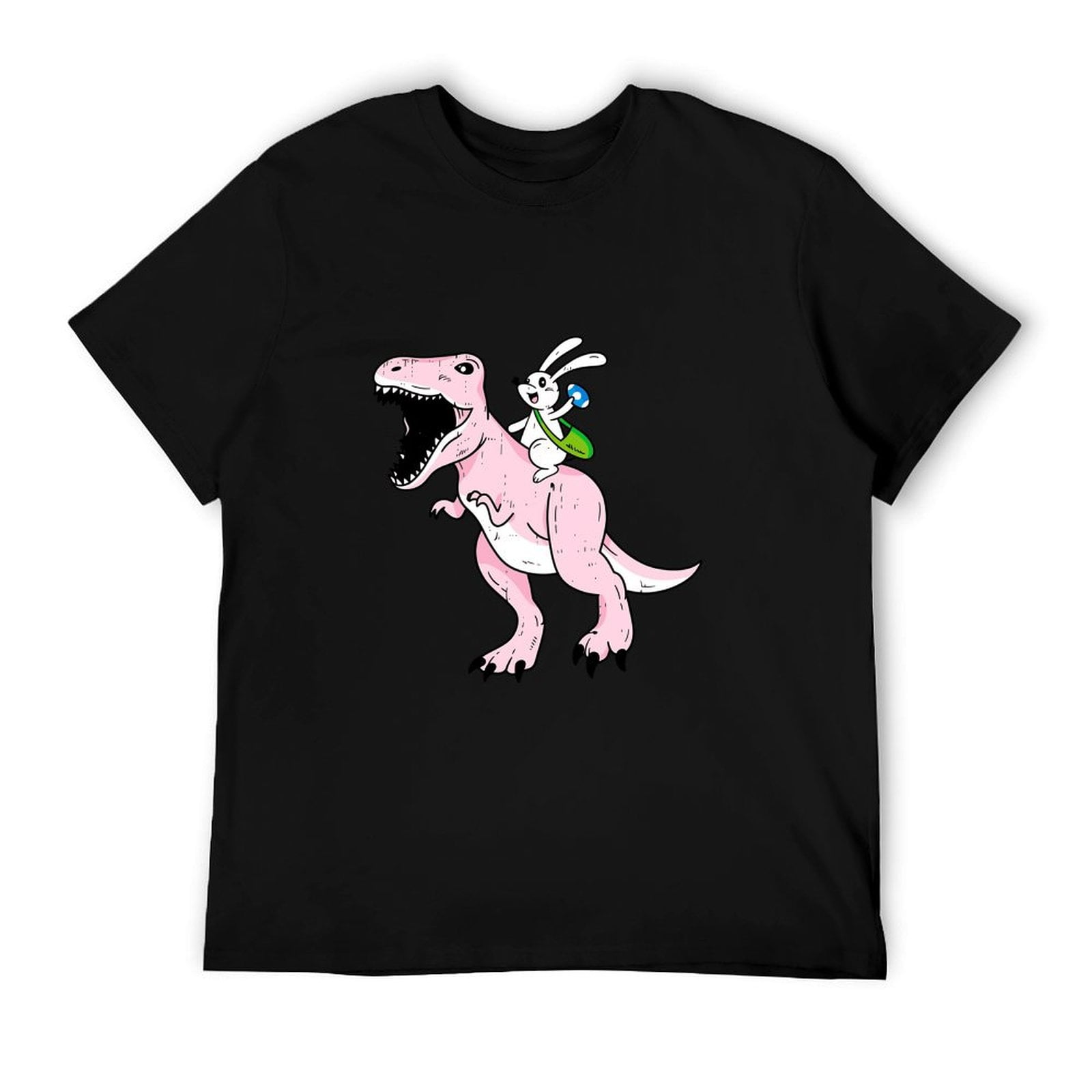 Black Rabbit & Pink Dinosaur Cartoon T-Shirt - Men's Casual Funny Short ...