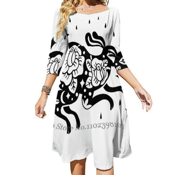 Black Rabbit Square Neck Dress New Plus Size Elegant Women Waist Tight ...