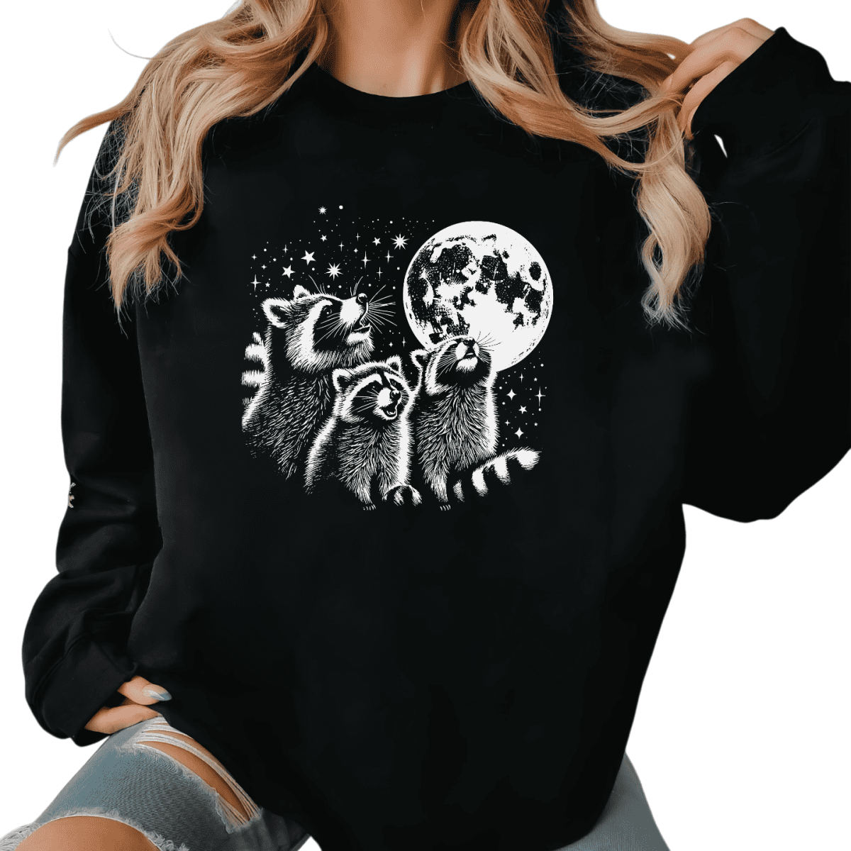 Black Raccoons Howling At The Moon Print Sweatshirt Graphic Sweatshirt ...