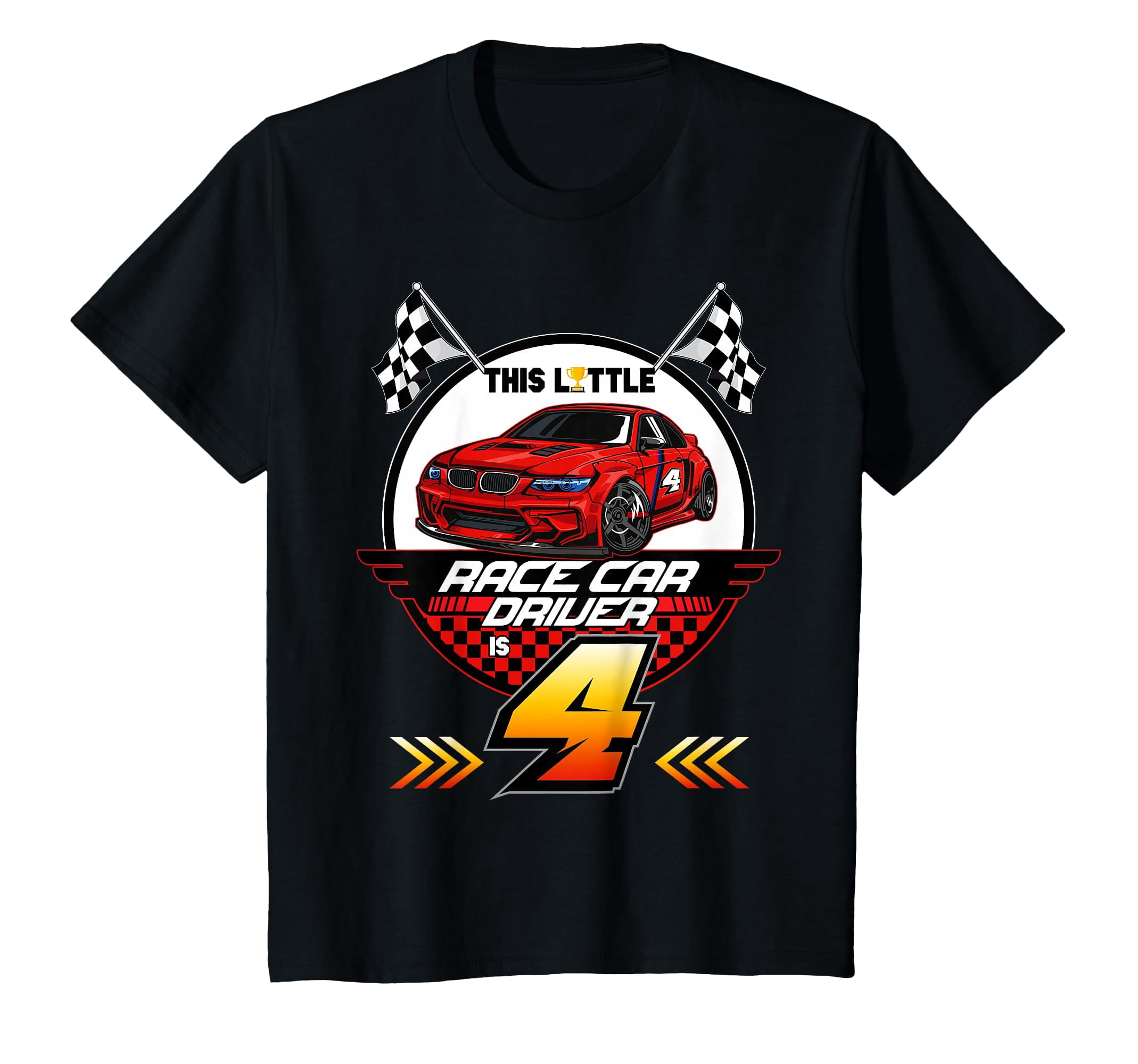 Black Race Car Birthday T-Shirt for 4 Year Olds - Fun Racing Party Tee ...