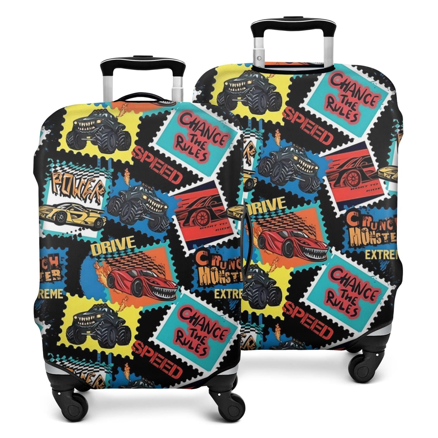 Black Racing Monster Cartoon Trucks Pattern Luggage Cover Fashion ...