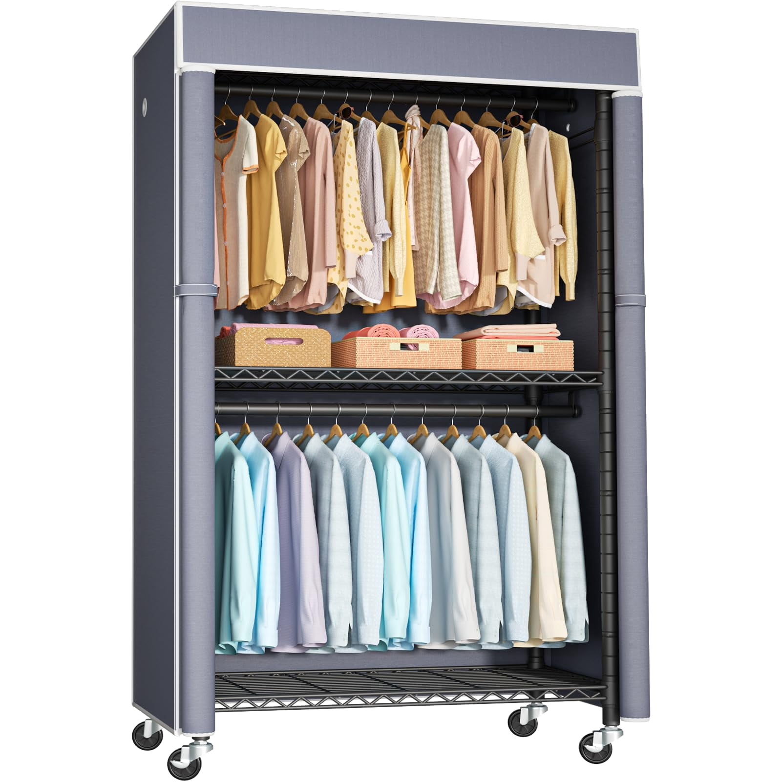 Black Rack With Grey Cover Metal Garment Clothes Rack - Walmart.com