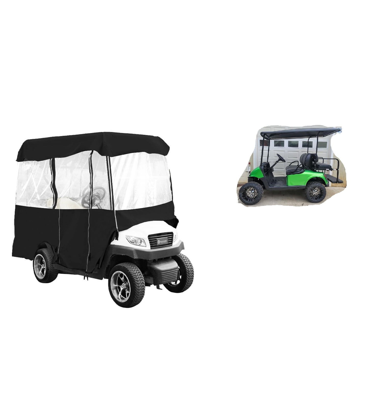 Black Rain Cover Enclosure for LIFTED Golf Cart w/ Long Roof EZGO Club ...