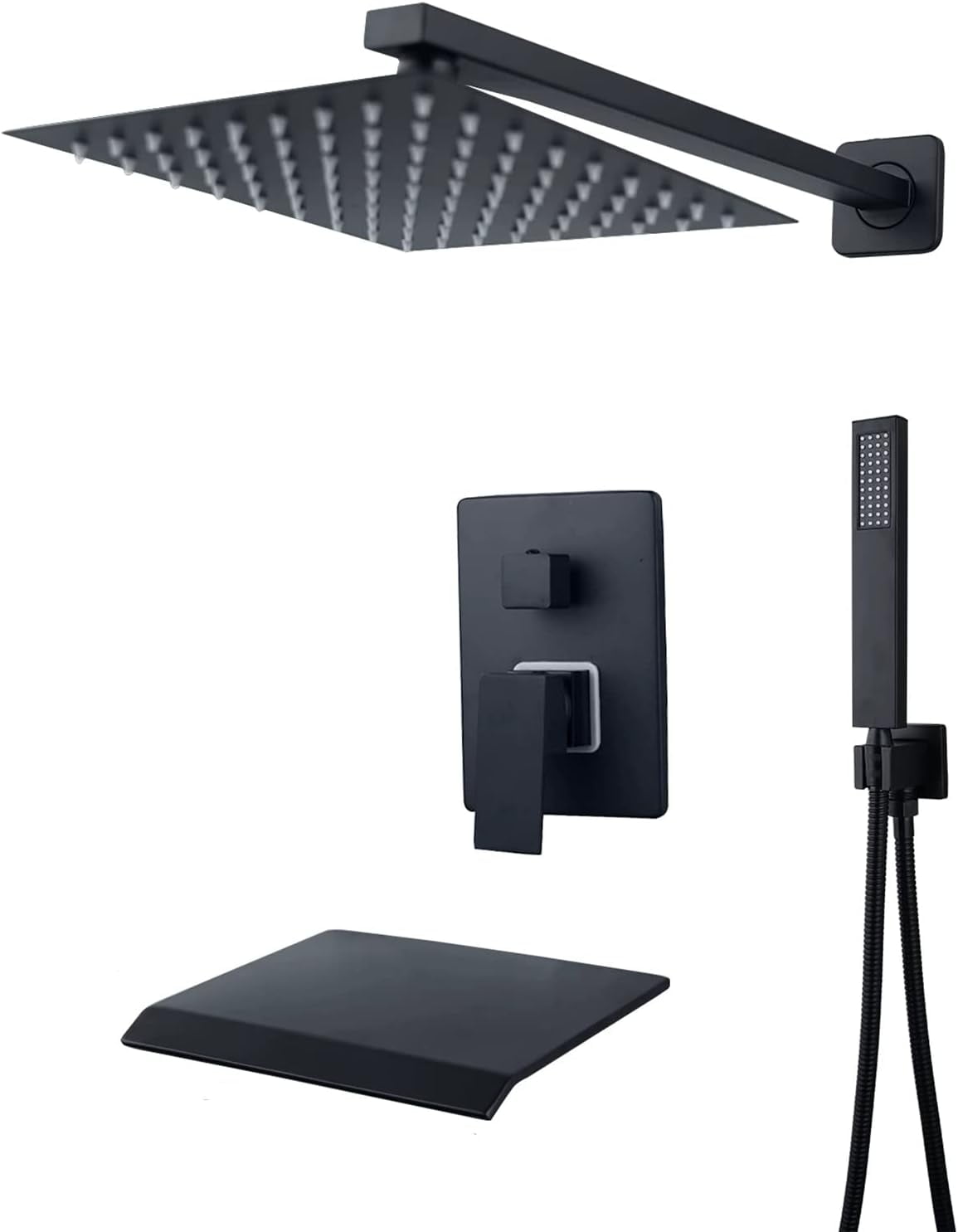 Black Rain Mixer Shower Combo Set Wall Mounted 3 Way Shower System with ...