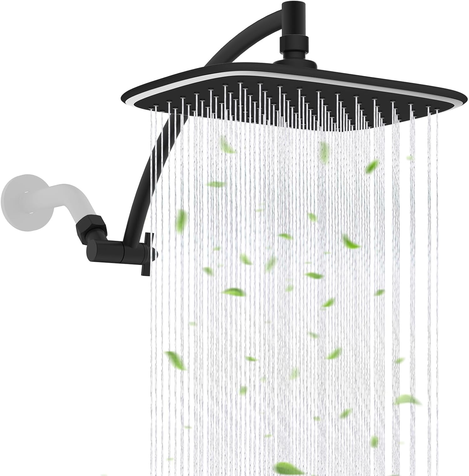 Black Rain Shower with 12" Shower Extension Arm, 10" High Boosting ...