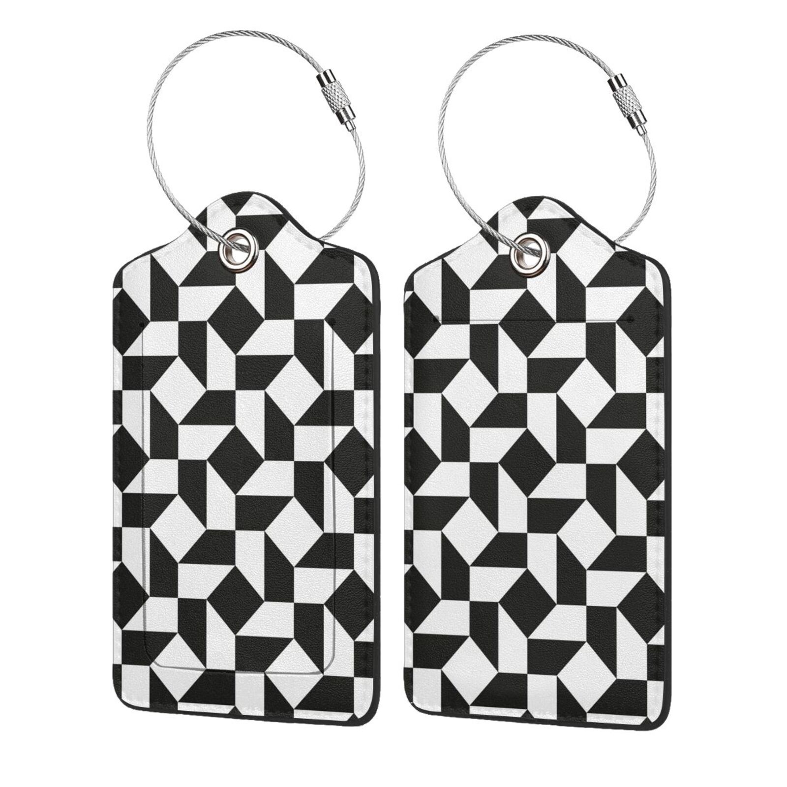 Black Rainbow Checkerboard Pattern Luggage Tags for Suitcase PU Privacy ...