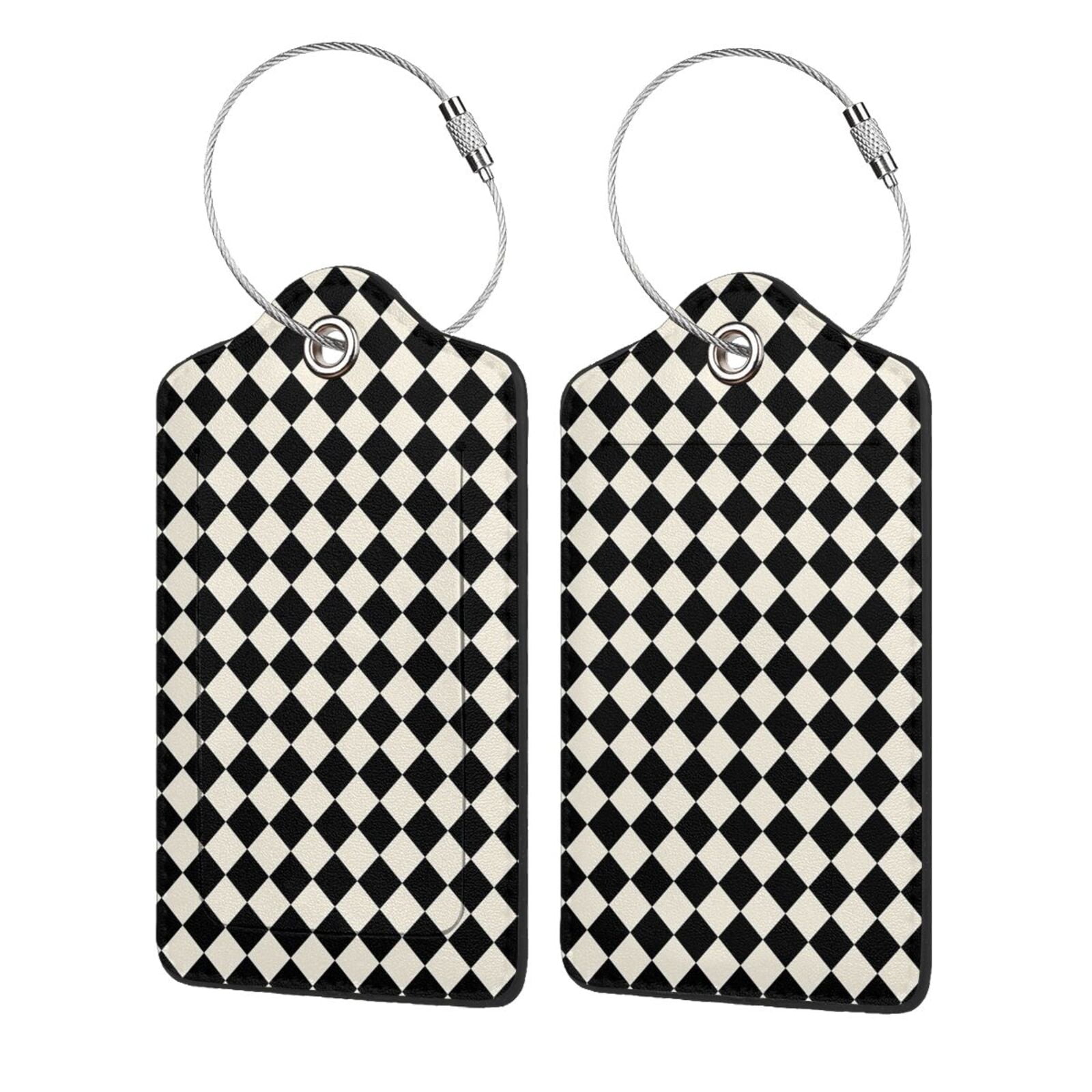 Black Rainbow Checkerboard Pattern Luggage Tags for Suitcase PU Privacy ...