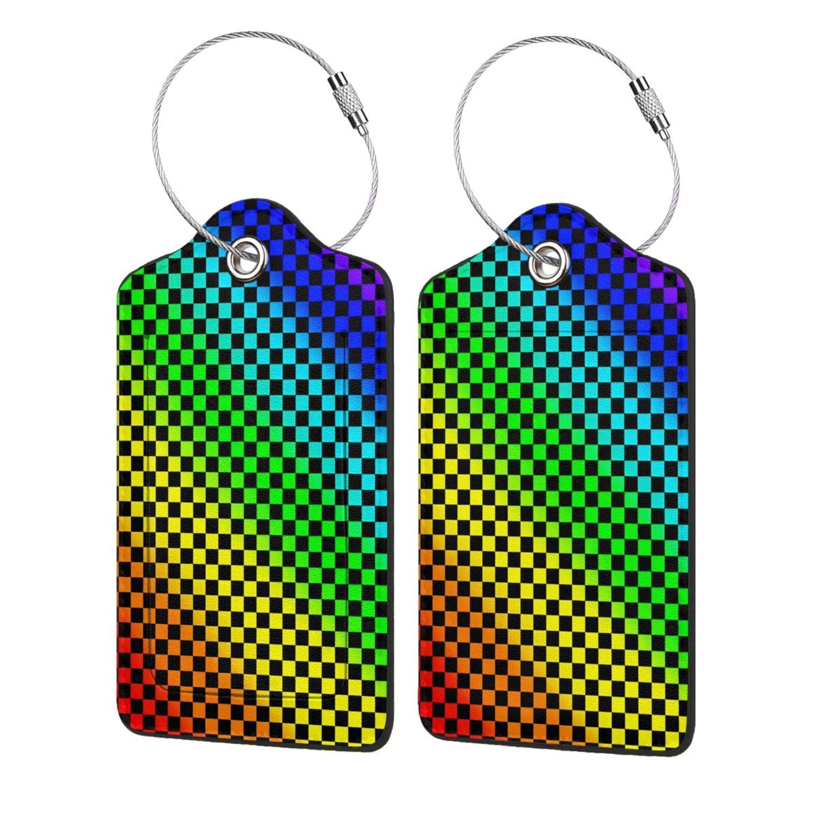 Black Rainbow Checkerboard Pattern Luggage Tags for Suitcase PU Privacy ...
